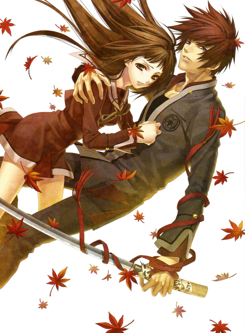 Safebooru - hiiro no kakera kasuga tamaki kazuki yone onizaki takuma purple eyes red hair | 1994840