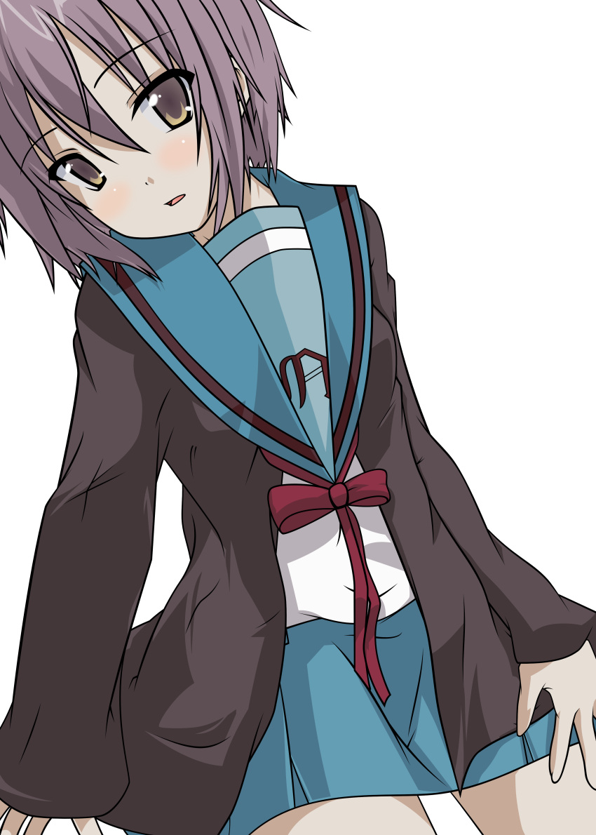 Safebooru - 1girl absurdres blush highres nagato yuki satoshi (artist) school uniform short hair ...