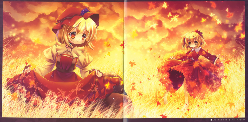 Safebooru - absurdres aki minoriko aki shizuha autumn female highres leaf long image touhou wide ...