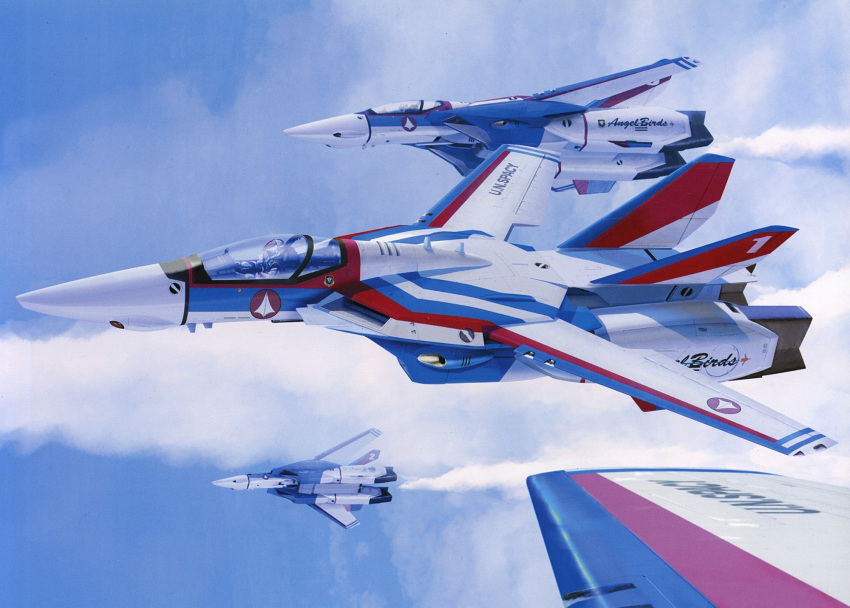 Safebooru - 80s aircraft airplane choujikuu yousai macross clouds fighter jet flying highres jet ...