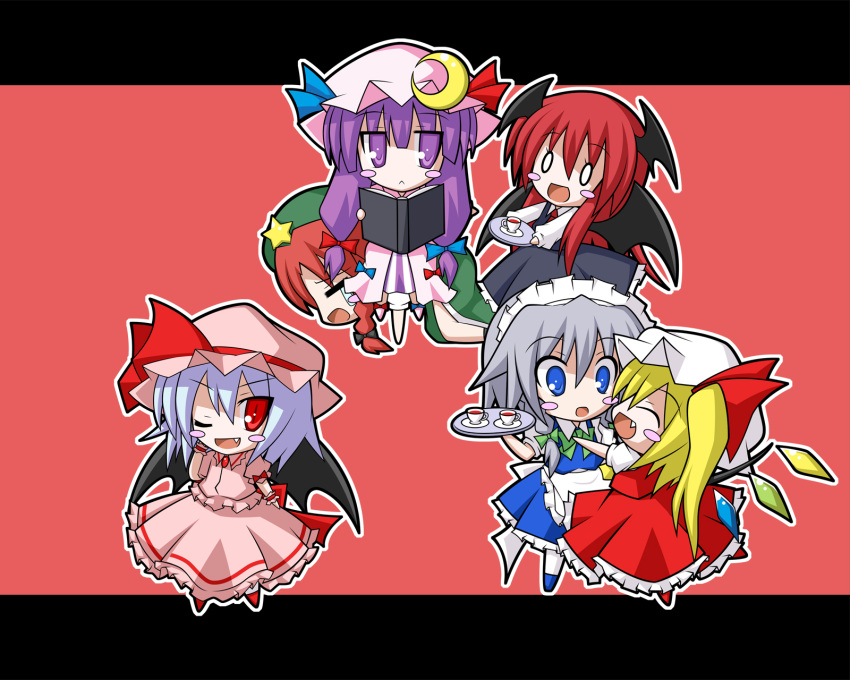 Safebooru - chibi flandre scarlet head wings highres hong meiling ...