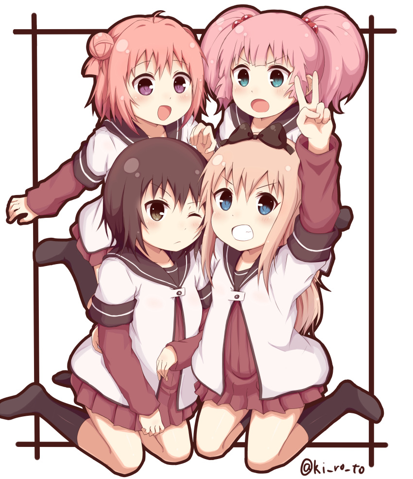 Safebooru - >:) 4girls :d absurdres ahoge akaza akari black legwear blonde hair blue eyes bow ...