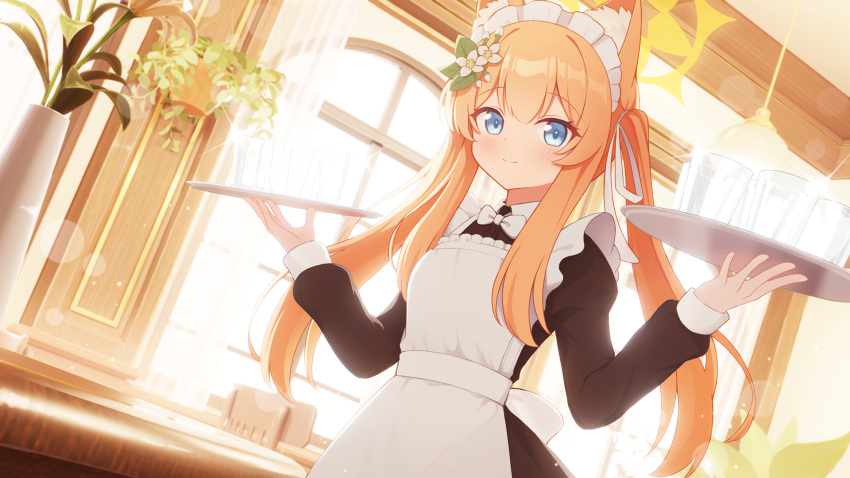 Safebooru - 1girl alternate costume animal ear fluff animal ears apron black dress blue archive ...