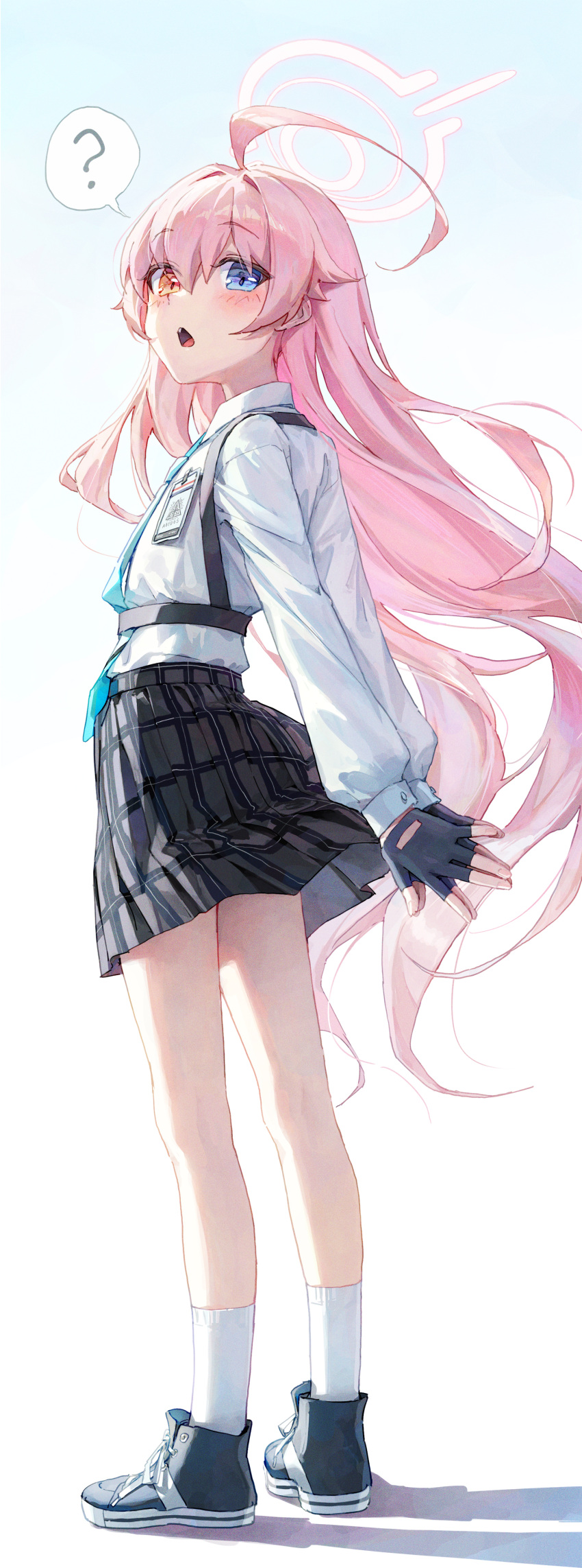 Safebooru - 1girl ? absurdres ahoge arms behind back black footwear black gloves black skirt ...