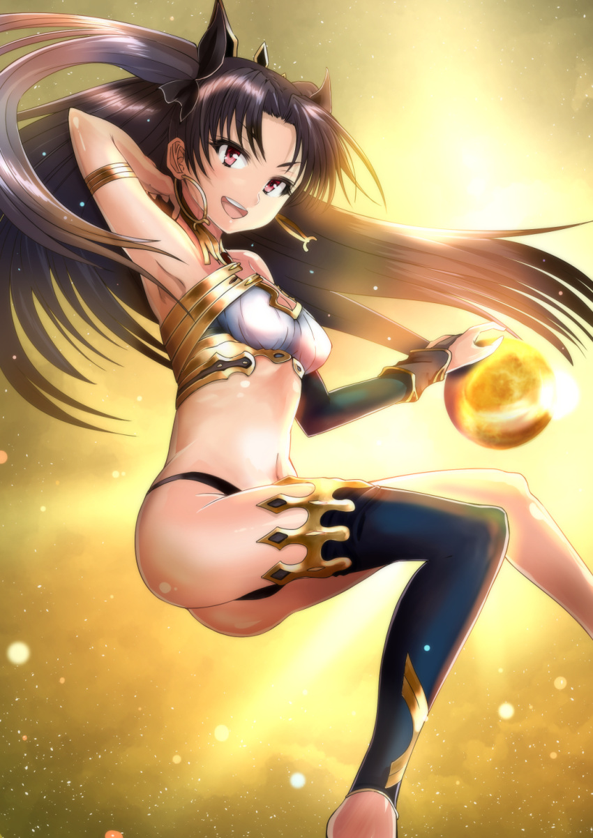 Safebooru - 1girl arm up armpits bare shoulders black hair blush breasts cleavage crown earrings ...