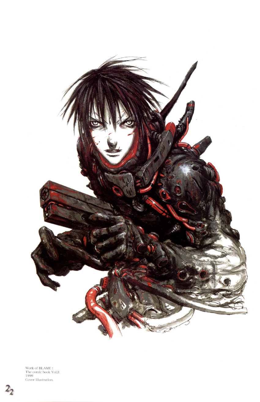 Safebooru - 1boy black hair blame! blame and so on cyborg gun highres ...