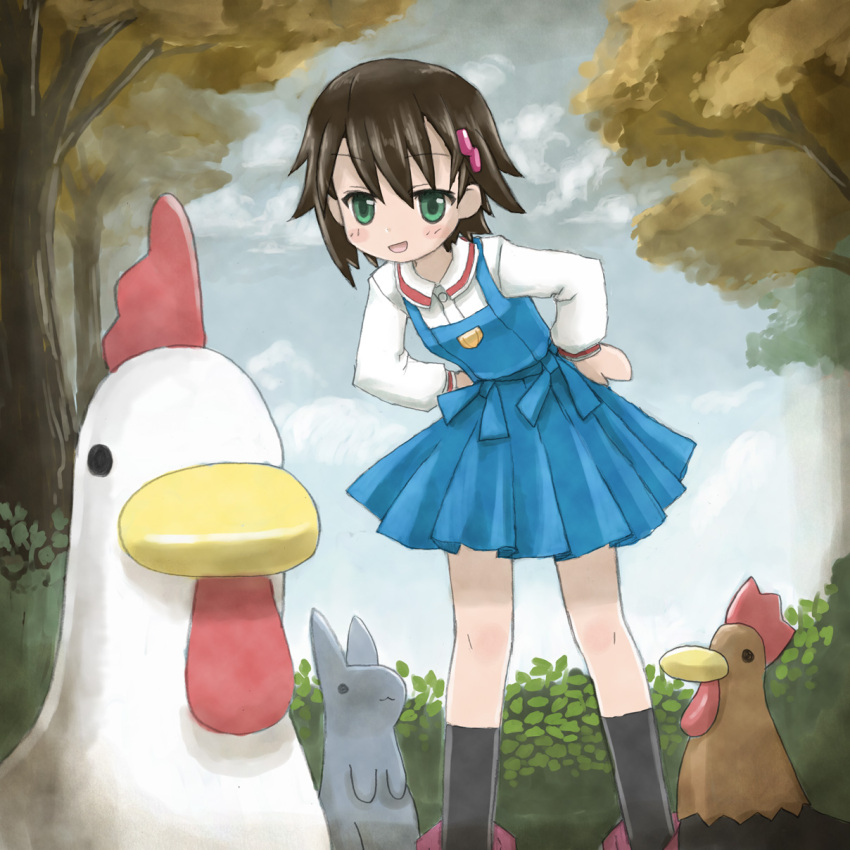 Safebooru - 1girl bird brown hair chicken highres isurugi noe jibeta ...