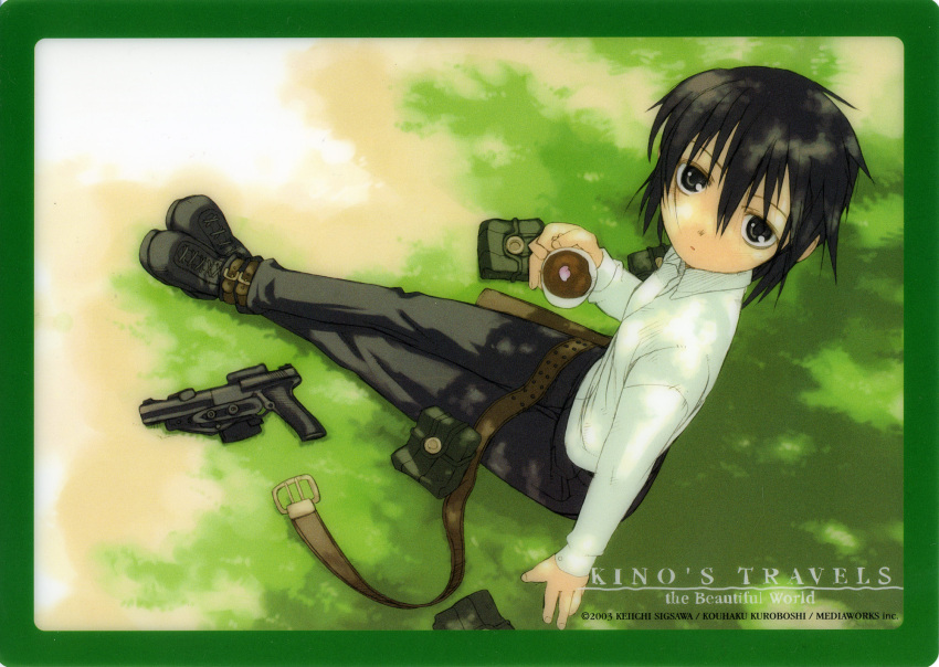 Safebooru - 00s 1girl androgynous cup from above green gun handgun ...