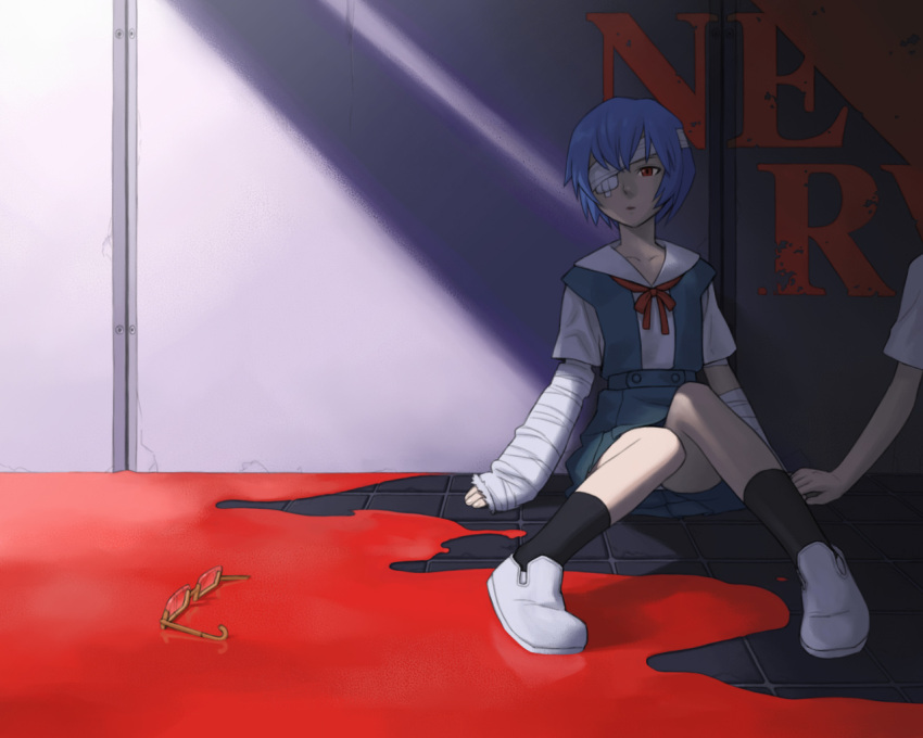 Safebooru - ayanami rei bandage bandage over one eye blood blue hair eyepatch glasses ikari ...