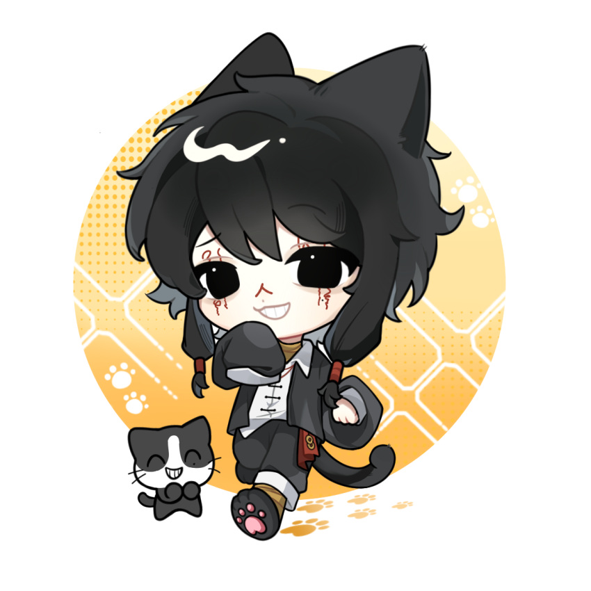 Safebooru - 1boy ^ ^ animal ears animal feet animalization black eyes black hair black jacket ...