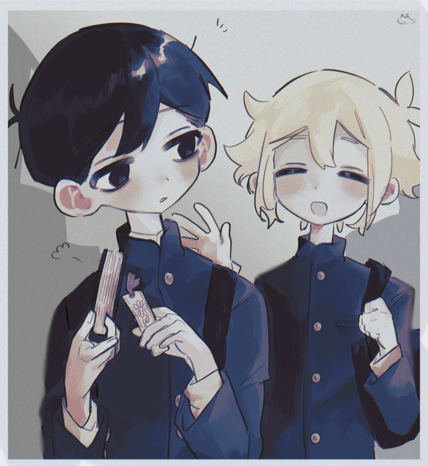 Safebooru - 2boys alternate costume backpack bag basil (faraway) (omori) basil (omori) black ...