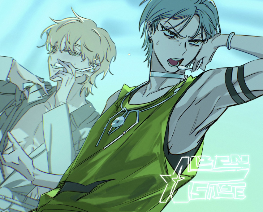 Safebooru - 2boys alien stage armpits black tank top blonde hair ...