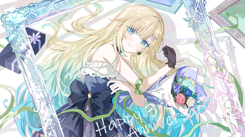 Safebooru - 1girl aizawa ema aizawa ema (1st costume) anniversary aqua hair black bow black ...