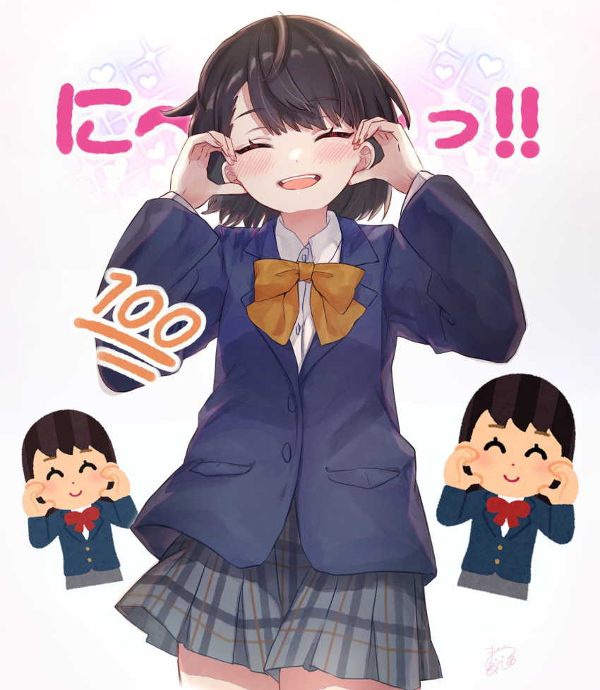 Safebooru - 1girl :d ^ ^ black hair blazer blue jacket blush bow brown ...