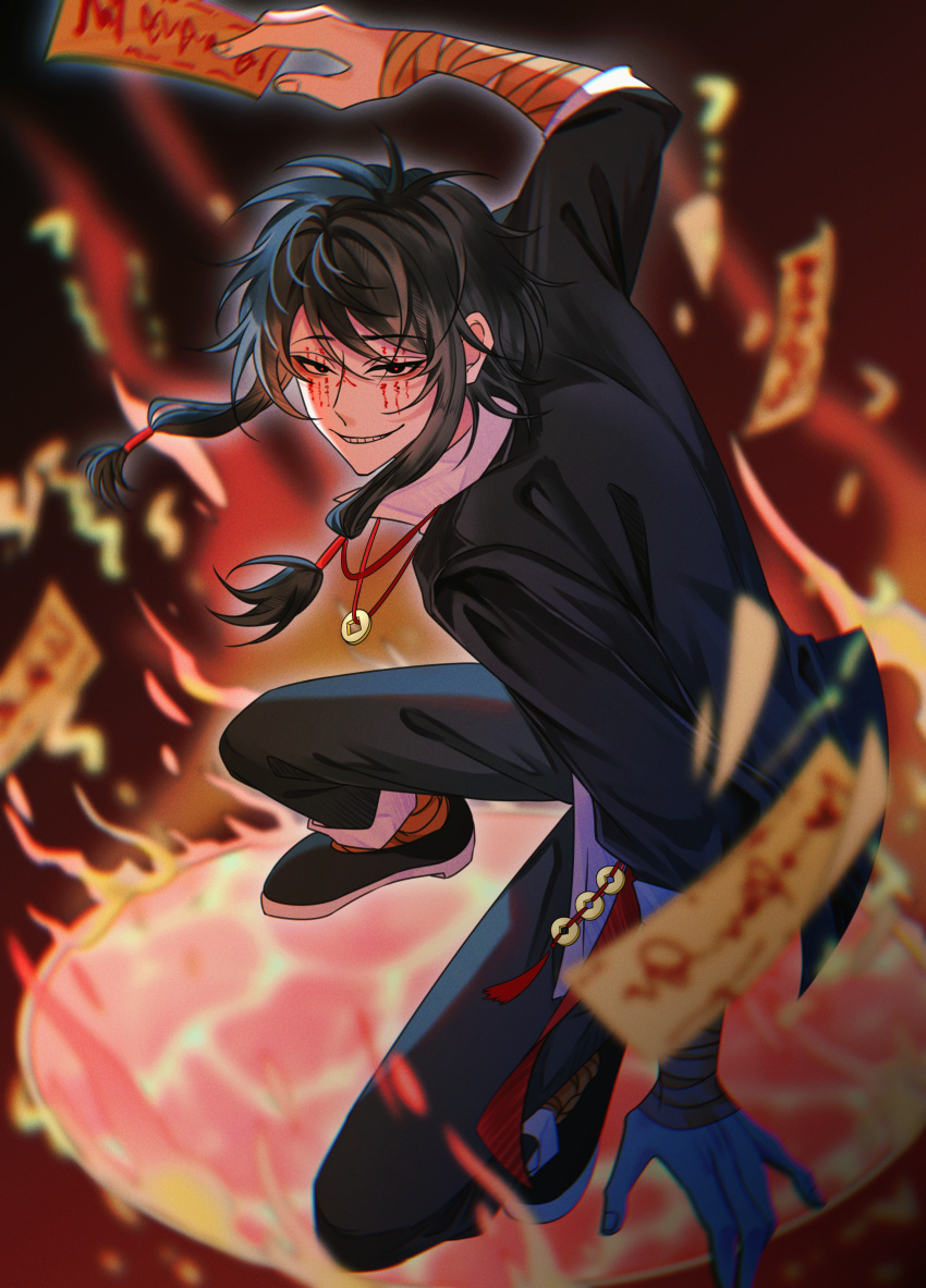 Safebooru - 1boy absurdres bandaged arm bandages black eyes black footwear black hair black ...