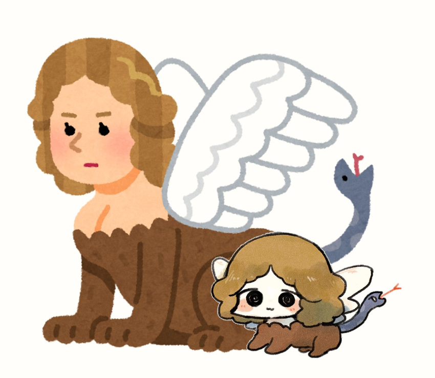 Safebooru - 2girls brown hair chibi chimera closed mouth full body ...