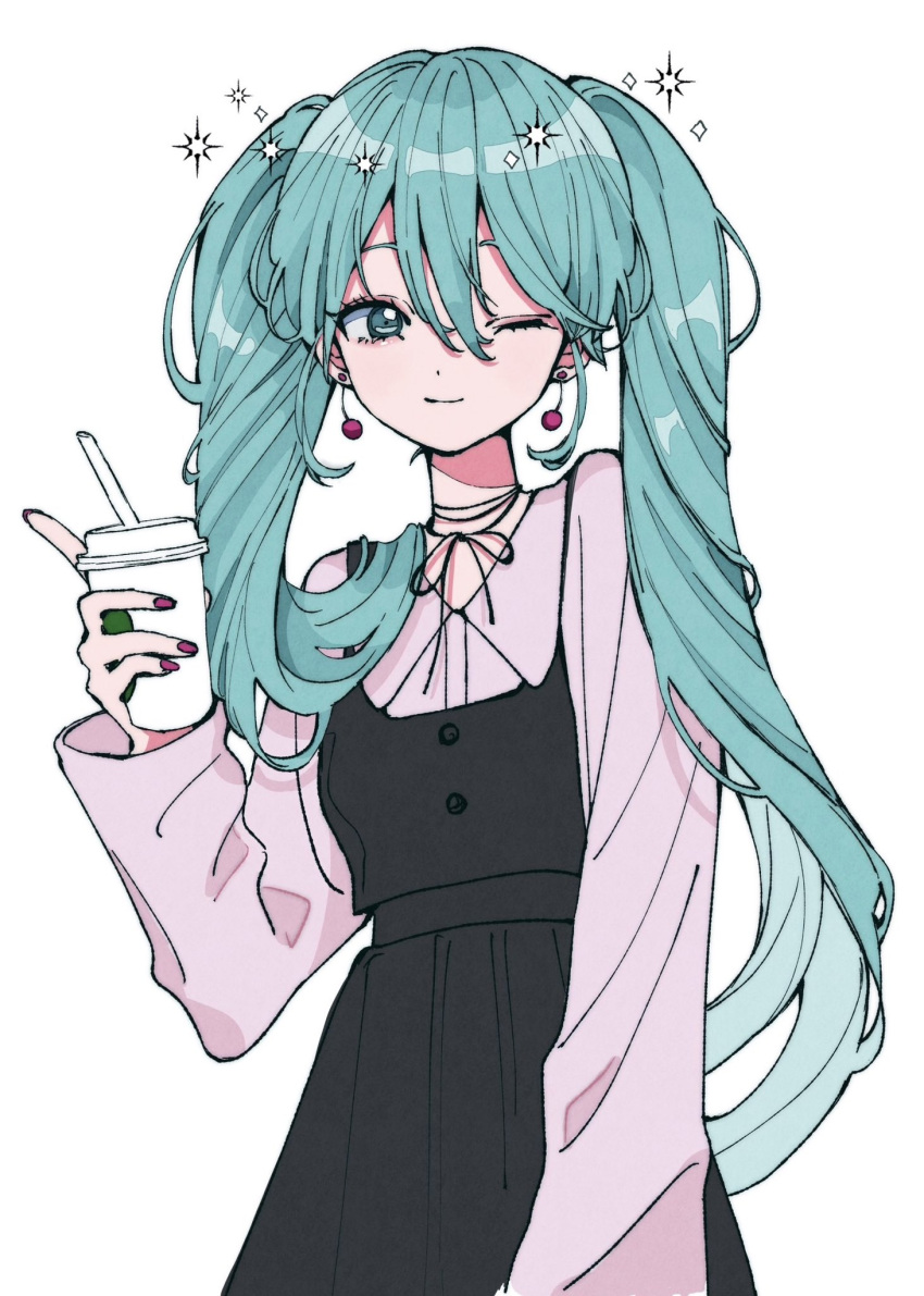 Safebooru - 1girl aqua eyes aqua hair black dress closed mouth commentary request cowboy shot ...