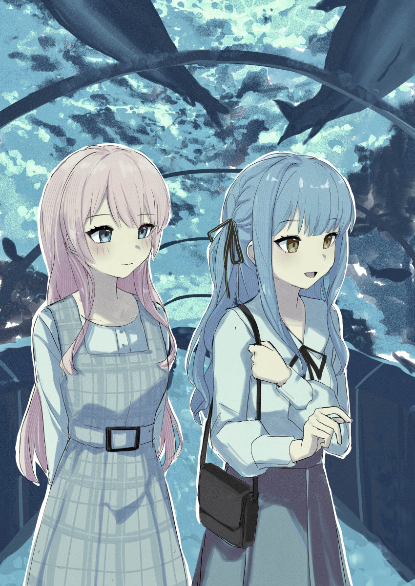 Safebooru - 2girls absurdres aquarium arms behind back bag bang dream! bang dream! it's mygo ...