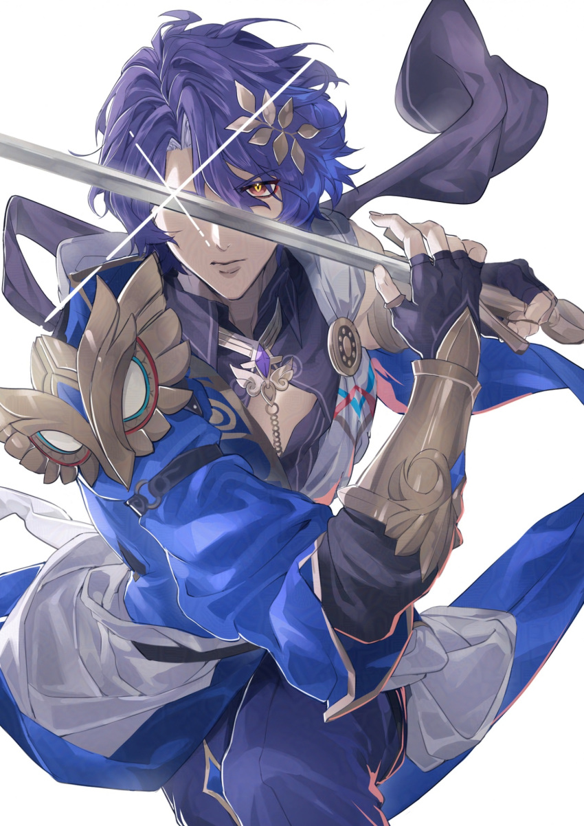 Safebooru - 1boy black gloves blue hair closed mouth clothing cutout collared shirt dr. ratio ...