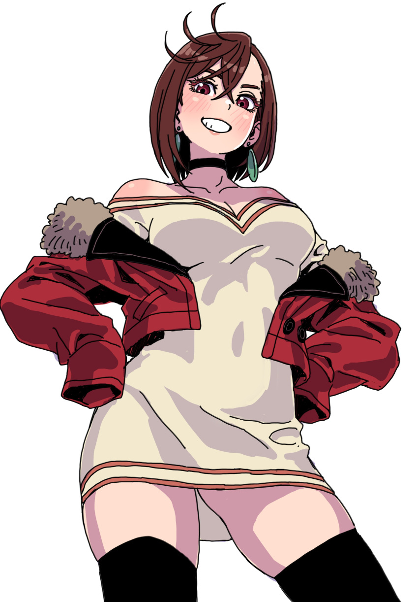 Safebooru - 1girl absurdres ayase momo black thighhighs blush brown eyes brown hair choker ...