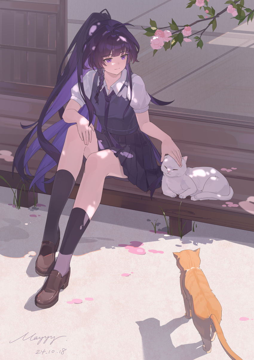 Safebooru - 1girl absurdres black necktie black skirt black socks black vest braid brown ...