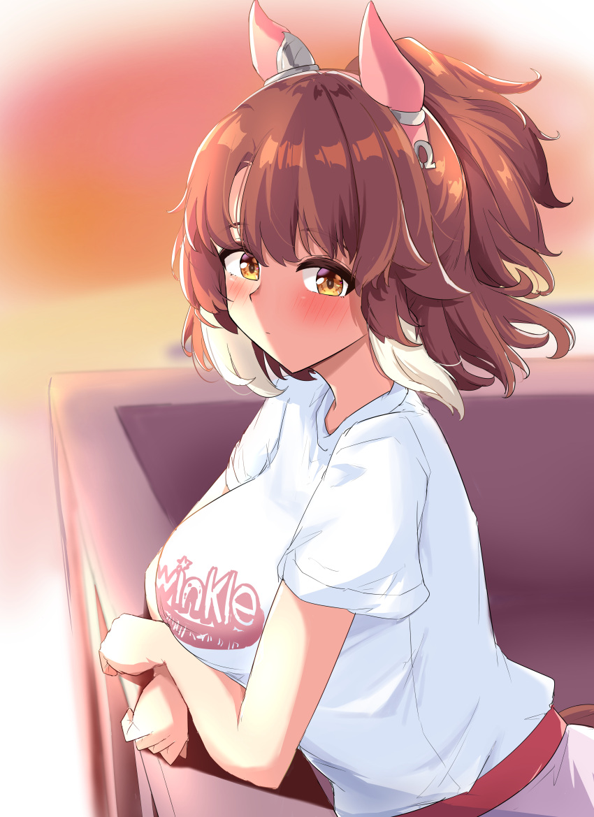 Safebooru - 1girl absurdres alternate costume animal ears blurry blurry background breasts brown ...