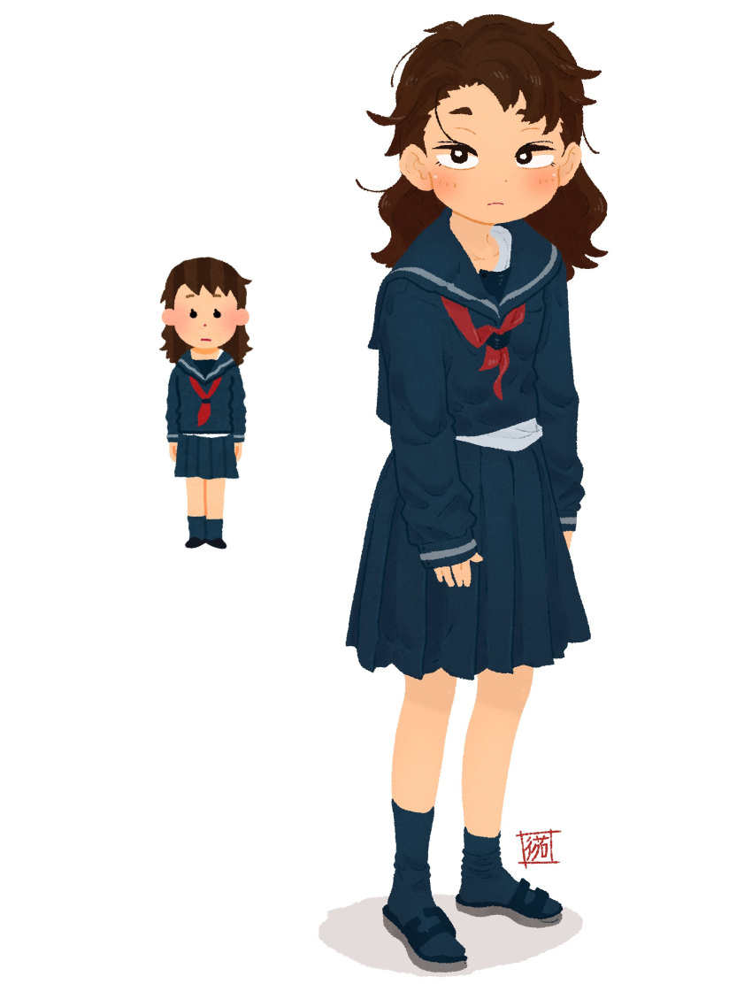 Safebooru - 1girl absurdres black eyes blue serafuku blush brown hair ...