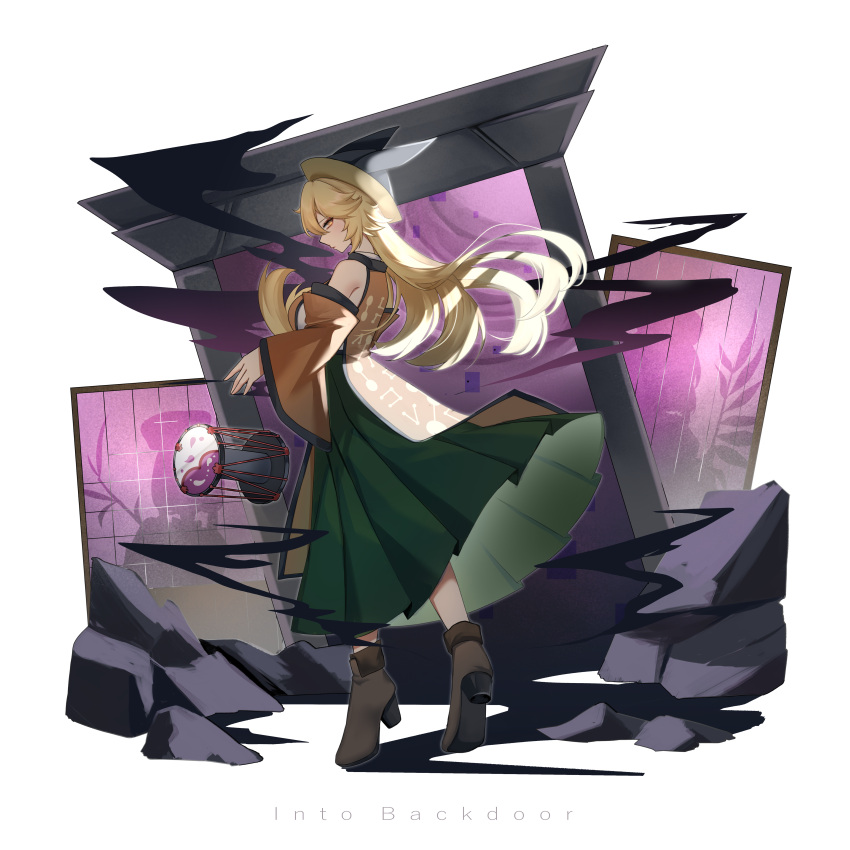 Safebooru - 1girl absurdres ankle boots bare shoulders black hat blonde hair boots breasts brown ...