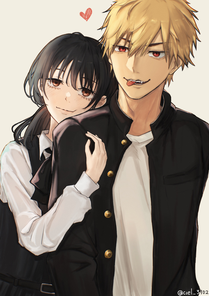 Safebooru - 1boy 1girl absurdres black dress black hair black jacket blonde hair brown eyes ...
