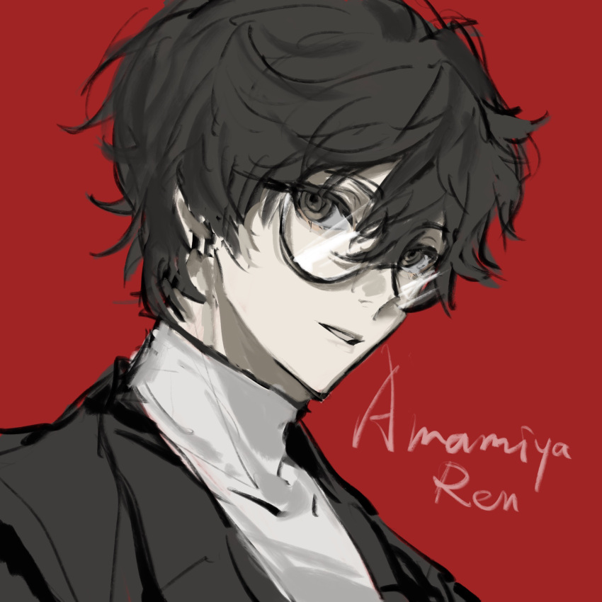 Safebooru - 1boy amamiya ren black eyes black hair black jacket character name glasses gouzhiyi ...