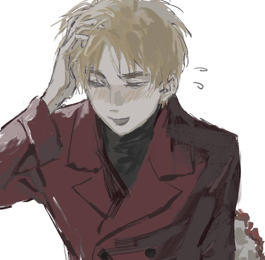 Safebooru - 1boy axis powers hetalia black shirt blonde hair blush buttons chinese commentary ...