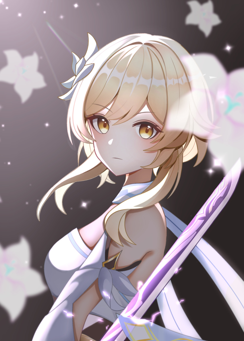Safebooru - 1girl absurdres blonde hair dress flower genshin impact hair between eyes hair ...