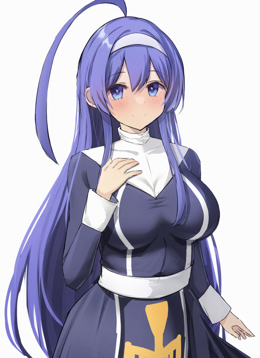 Safebooru - 1girl ahoge black dress blue eyes blue hair blush breasts ...