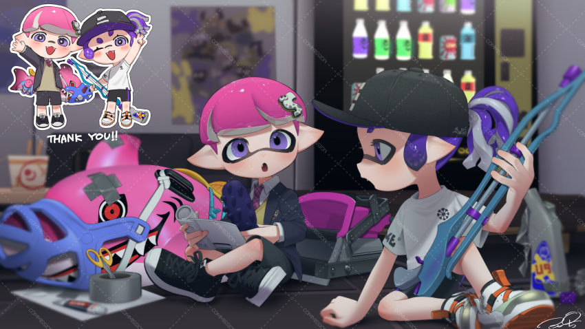 Safebooru - 1boy 1girl black footwear black shorts blazer blue jacket ...