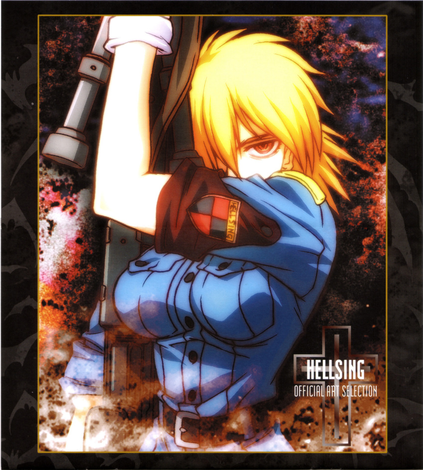 Safebooru - blonde hair breasts gun hellsing highres red eyes rifle ...