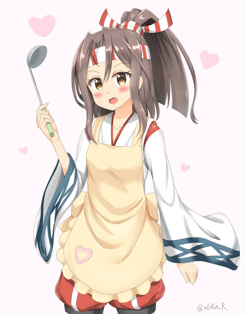 Safebooru - 1girl :d apron blush brown eyes brown hair collarbone ...