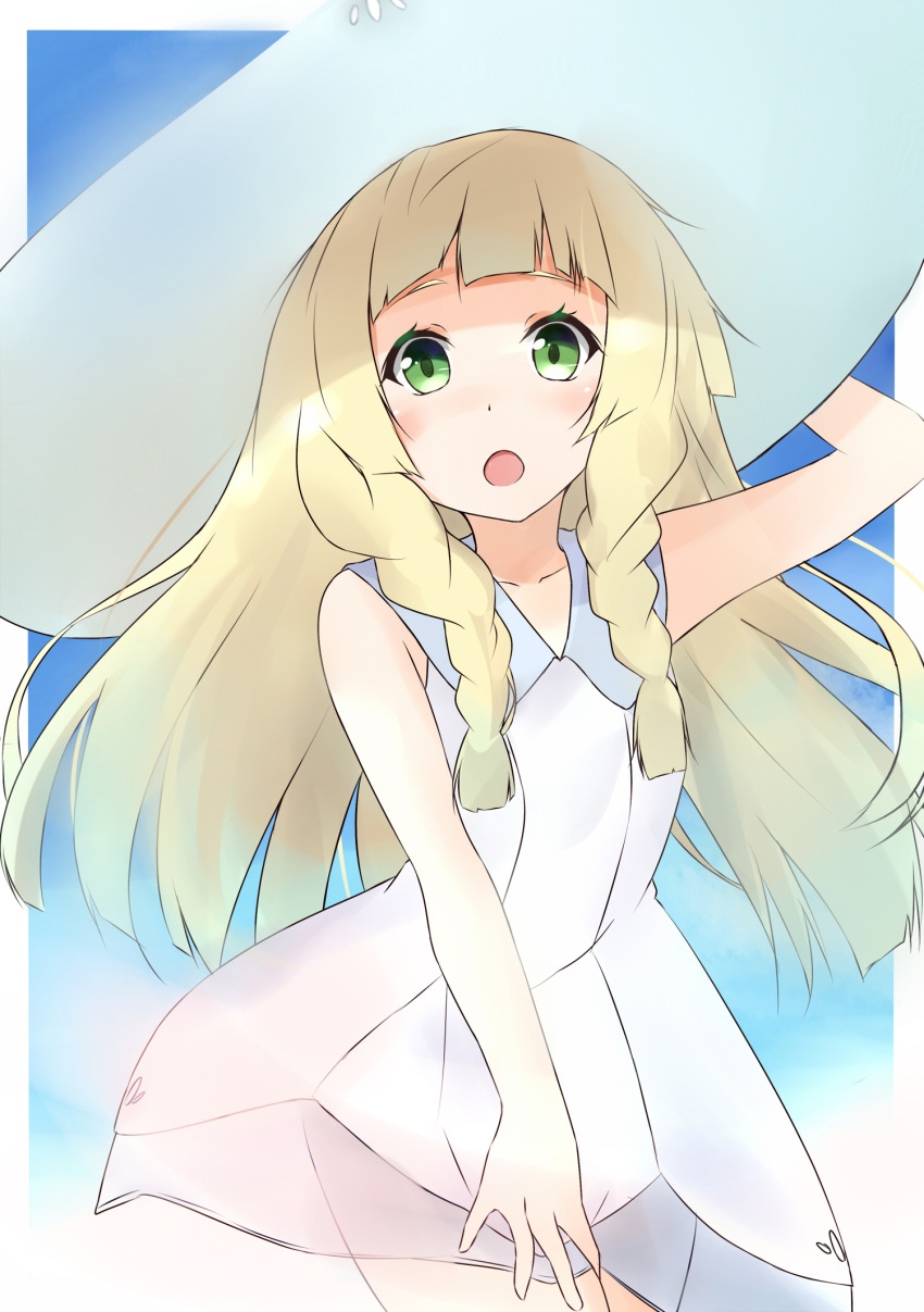 Safebooru - 1girl baretto (karasi07) blonde hair blush braid dress eyebrows visible through hair ...
