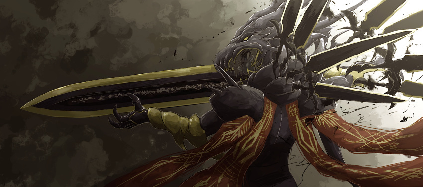 Safebooru - 1boy armor bahamut (final fantasy) cape dark background ...