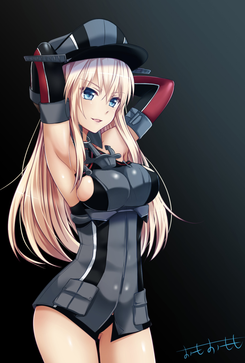Safebooru - anchor hair ornament armpits arms behind head bare shoulders bismarck (kantai ...