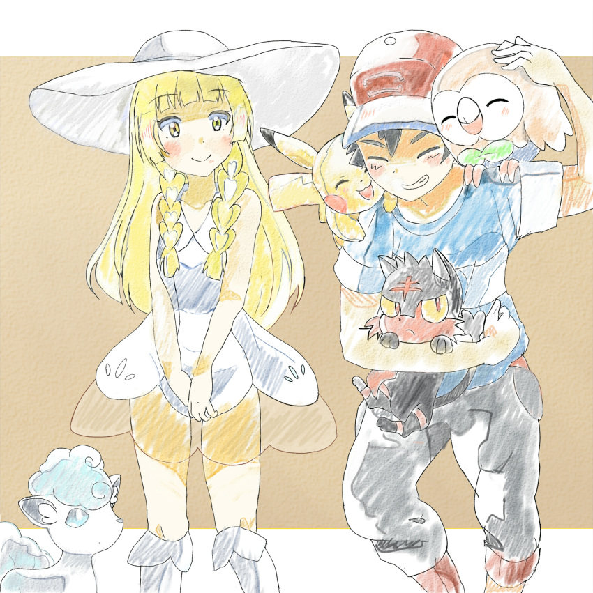 Safebooru - 1boy 1girl alolan vulpix highres lillie (pokemon) litten pikachu pokemon pokemon ...
