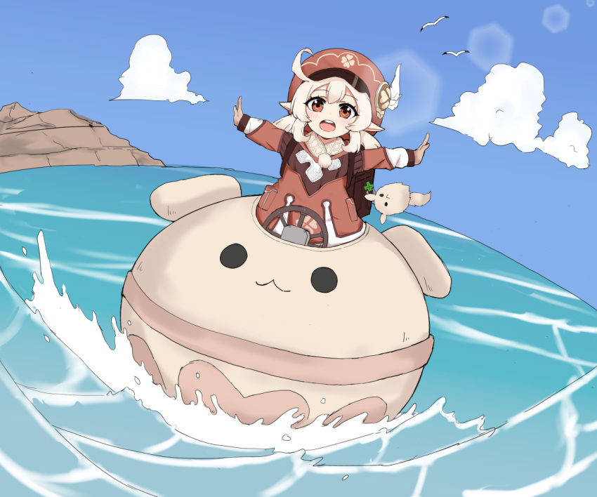 Safebooru - 1girl :d ahoge backpack bag bag charm bangs boat brown ...