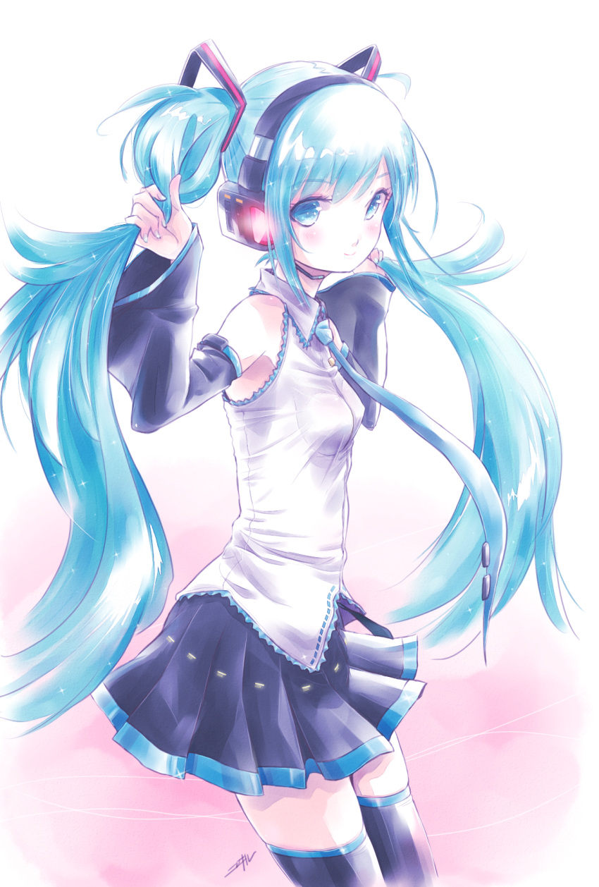 Safebooru - 1girl aqua eyes aqua hair detached sleeves hatsune miku headset highres kowiru long ...