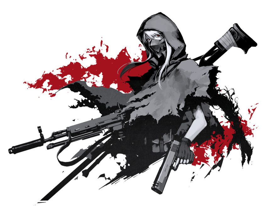 Safebooru - 1girl anti-materiel rifle cloak fingerless gloves gas mask ...