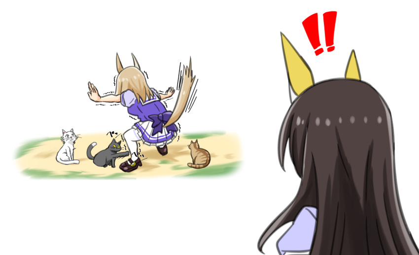 Safebooru - ! !! 2girls animal ears black cat black hair blonde hair ...