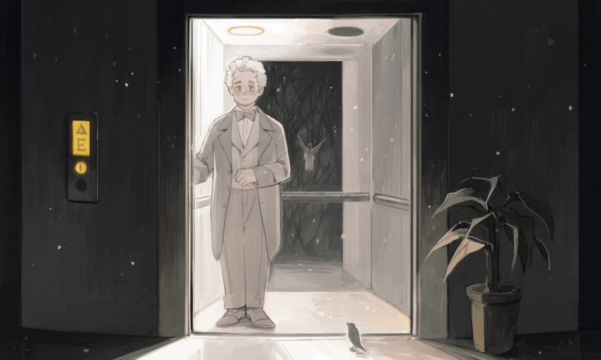 Safebooru - 1boy angel aziraphale (good omens) bird elevator good omens ...
