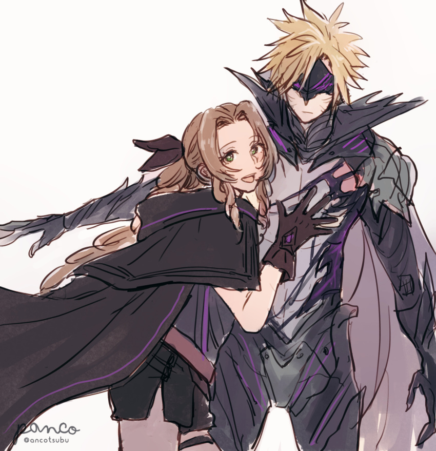 Safebooru - 1boy 1girl aerith gainsborough ancotsubu artist name black capelet black gloves ...