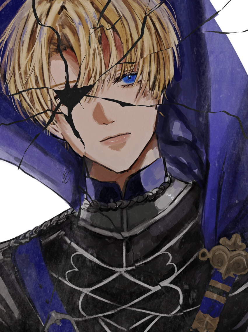 Safebooru - 1boy belt blonde hair blue belt blue cape blue eyes cape chest belt closed mouth ...