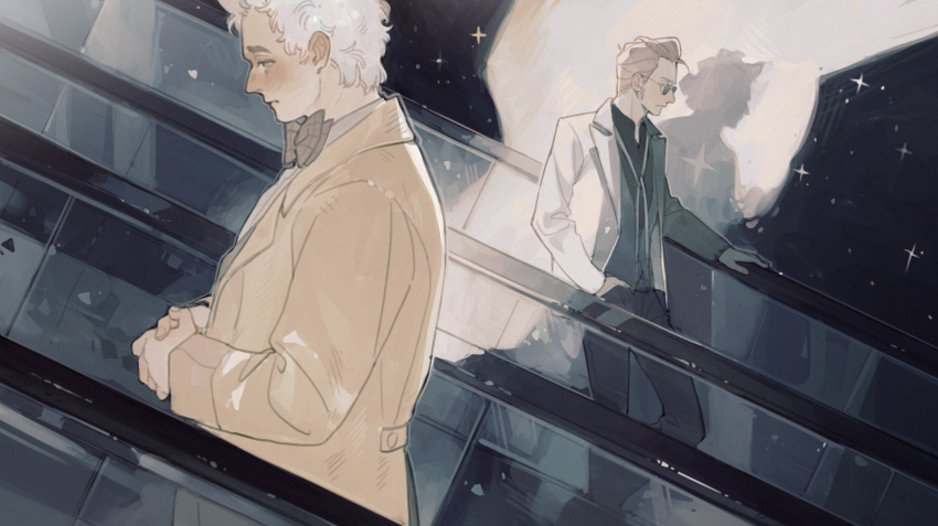 Safebooru - 2boys angel aziraphale (good omens) blue eyes crowley (good ...