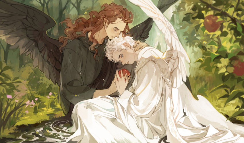 Safebooru - 2boys angel aziraphale (good omens) blue eyes crowley (good ...