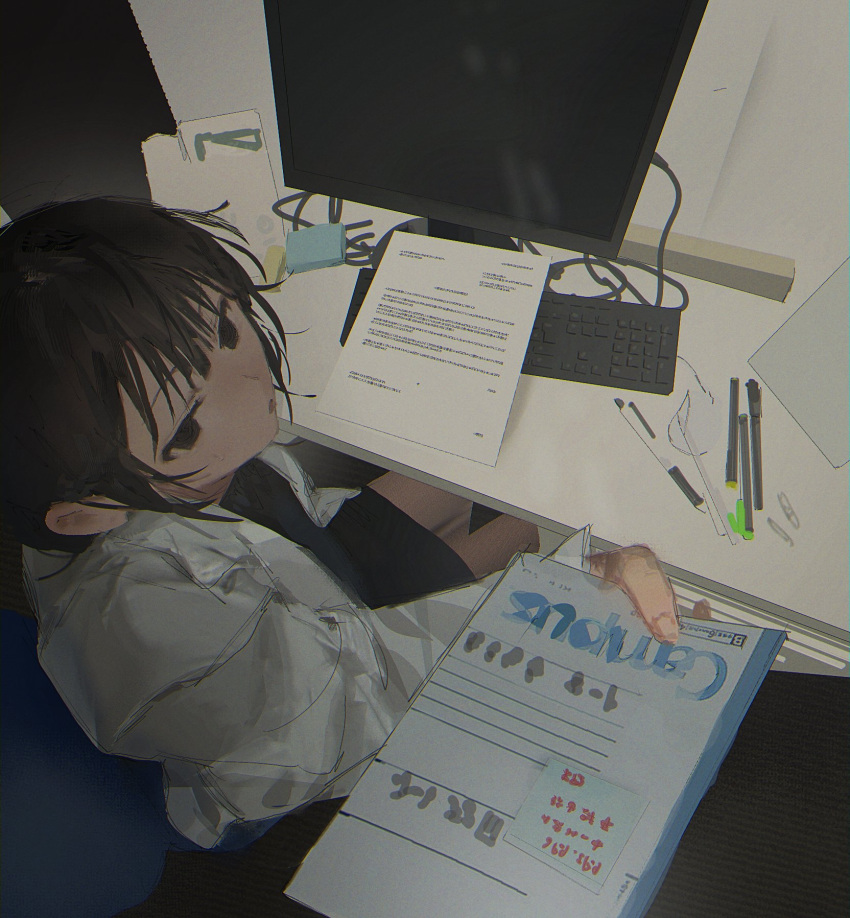 Safebooru - 1girl black dress black eyes black hair chromatic ...